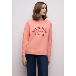 Langarmshirt Street One, Damen, Gr. 36, light apricot, Web, 48% Baumwolle, 47% Modal, 5% Elasthan, unifarben, comfort fit normal, Rundhals, B&uuml;ndchen, Shirts Langarmshirt, mit Wording-Print