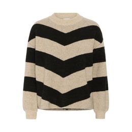 Strickpullover Kaffe "Strickpullover KAverana", Damen, Gr. L, beige (feather gray m., schwarz stripe), Obermaterial: 46% Polyacryl PAN. 45% Nylon NY. 5% Wolle mw. 4% Elasthan EL., Pullover Strickpullover