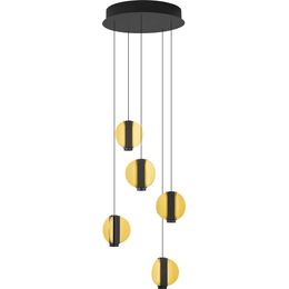 LED Pendelleuchte "IRIS", schwarz, goldfarben, 10, &Oslash; 33cm, 1 Stk., HELL H&Ouml;LLISCH GUTES LICHT, Leuchten, B-Link Fernbedienung, Stufenlos h&ouml;henverstellbar, LED Pendelleuchte