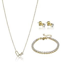 Ohrring und Ketten Set MARC LAUDER "MS009G", gold, Schmuck_Sets, Damen, 41-47cm/15cm-19cm, Edelstahl, 41-47cm/15cm-19cm