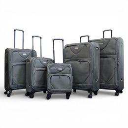 Softshell, leichtes graues Nylon 4-Wheel-Reisekoffer-Set mit 5 Koffern