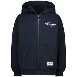 Kapuzensweatjacke Vingino, Jungen, Gr. 164, midnight blau, Sweatware, Obermaterial: 100% Baumwolle, bedruckt, oversize h&uuml;ftbedeckend, Rundhals, Flachstrickb&uuml;ndchen, Sweatjacken, mit Print udn Rei&szlig;verschluss, f&uuml;r boys
