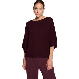 Kurzarmshirt Zero "Damen mit Fledermaus&auml;rmeln", Damen, Gr. L, rot (schwarz aubergine), Strick, Obermaterial: 55% Modal, 45% Polyacryl, loose fit normal, U-Boot-Ausschnitt, Shirts, Plain/ ohne Details