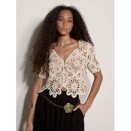 Stricktop Apricot "Top" Gr. 36, beige (stein), Tops, Damen, S (36), Strick, Obermaterial: 95% Baumwolle CO. 5% Nylon NY., Stricktop, H&auml;kelverzierungen