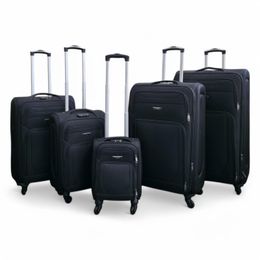 Softshell-Kofferset aus leichtem schwarzem Nylon mit 4 R&auml;dern, Reisekoffer, Urlaubstaschen