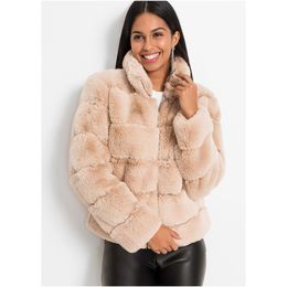 bonprix Fellimitat-Jacke mit Rei&szlig;verschluss, rosa, Gr.38, Stylische Jacke aus Fellimitat mit Eingriffstaschen vorne