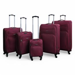 Softshell-Kofferset aus leichtem Nylon in Weinrot mit 4 R&auml;dern, Reisekoffer, Urlaubstaschen