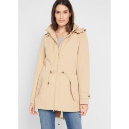 bonprix Parka, beige, Gr.46, L&auml;ssiger Parka mit abnehmbarer Kapuze, hinten etwas l&auml;nger geschnitten, 58% Polyester