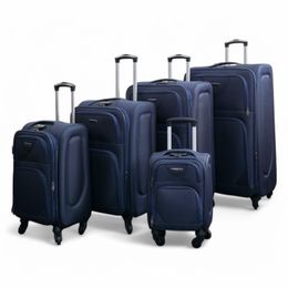 Softshell-Kofferset aus leichtem Nylon in Marineblau mit 4 R&auml;dern, Reisekoffer, Urlaubstaschen