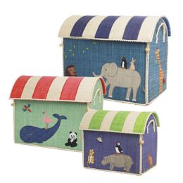 Rice Spielzeugk&ouml;rbe Aufbewahrung Zootiere 3er Set 34x54x44cm, blau skandinavische Deko Online Shop