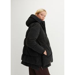 bonprix Oversize Winterjacke mit Kapuze, schwarz, Gr.38, Wattierte Winterjacke mit Kapuze und Taschen