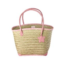Rice Basttasche gro&szlig; mit Ledergriffen 43 x 16 x 43 cm, pink skandinavische Deko Online Shop