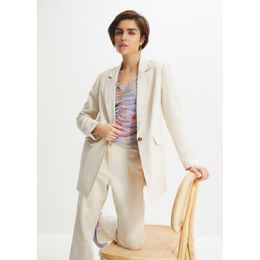 bonprix Longblazer aus Leinen-Viskose-Mix, beige, Gr.44, Moderner oversized Blazer mit streckendem V-Ausschnitt
