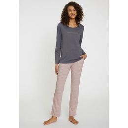s.Oliver Pyjama mehrfarbig Gr. 36/38 f&uuml;r Damen. Rundhals und Druck. Bequem