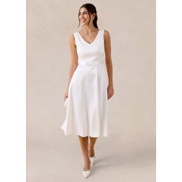 bonprix Etuikleid aus gl&auml;nzendem Satin, wei&szlig;, Gr.42, Elegantes Brautkleid aus gl&auml;nzendem Satin mit dekorativem Satin-Schleife an der Taille