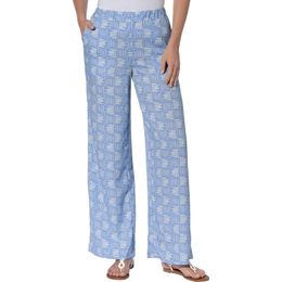 Damen Schlupfhose mit 2 Taschen himmelblau-ecru-bedruckt, Gr&ouml;&szlig;e 42