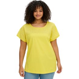 sheego Damen T-Shirt mit Lochspitze limone Gr&ouml;&szlig;e 40/42