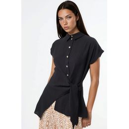 Strukturierte Gewebe-Bluse mit Bindeg&uuml;rtel