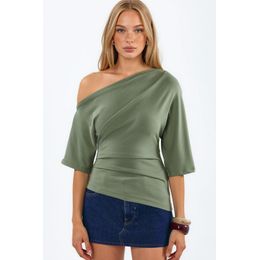 Damen Boot-Ausschnitt Kurzarm Strickbluse