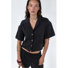 Strukturiertes Crop-Shirt mit Knopfverschluss
