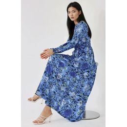 Blumendruck Langarm-Maxikleid mit G&uuml;rtel