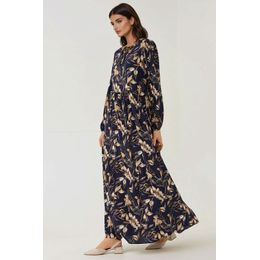 Floral Print Langarm Viskose Maxikleid