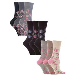 9 Paar Multipack Ladies Cotton Crew Non Elastic Socks | Gentle Grip | Womens Soft Top Striped Patterned Non Binding Socks - Floral 1