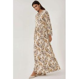 Floral Print Langarm Viskose Maxikleid