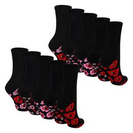 10 Paar Damen Poppy Fu&szlig;bett-Socken - Weiche, baumwollreiche, florale Alltagsocken