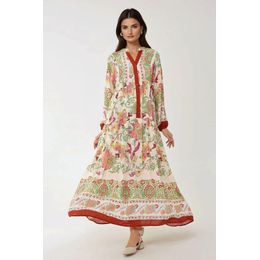 Bedrucktes Langarm-Viskose-Maxi-Kleid