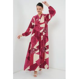 Gedrucktes V-Ausschnitt Maxikleid mit Knopfverschluss
