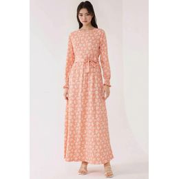Blumendruck Maxi-Kleid mit langen &Auml;rmeln und G&uuml;rtel