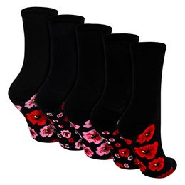 5 Paar Damen Poppy Fu&szlig;bett Socken - Weiche Baumwollmischung Blumen Alltagsocken