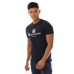 Aquascutum - T-Shirt f&uuml;r Herren, Rundhalsausschnitt, Regul&auml;r (Marine/Wei&szlig;)