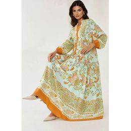 Bedrucktes Langarm-Viskose-Maxi-Kleid