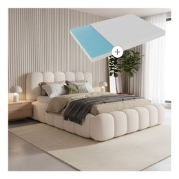 Juskys Polsterbett Catania - Bubble Design & gepolstert, inkl. Matratze - 140 x 200 cm - Creme