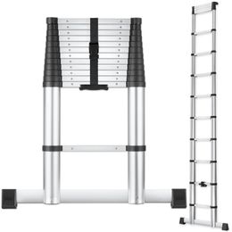 TecTake&reg; Teleskopleiter, Aluminium, 3,85 m, gummierte Anlegekanten, zuverl&auml;ssige Arretierung und Soft Close