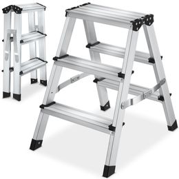 TecTake&reg; Doppelseitige Aluminium Trittleiter, 3 Stufen, klappbar, geriffelte Trittfl&auml;che, Belastbarkeit 150 kg