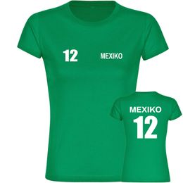 multifanshop Damen T-Shirt - Mexiko - Trikot Nummer 12 - Druck wei&szlig; - Frauen