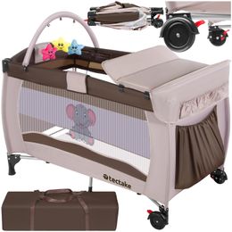 TecTake&reg; Kinder Reisebett, klappbar und h&ouml;henverstellbar, 2 Rollen mit Bremsen, inklusive Tragetasche, 132 x 75 x 104 cm