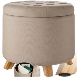 TecTake&reg; Sitzhocker mit Stauraum, rund, gepolstert, in Leinenoptik