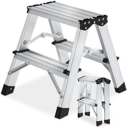TecTake&reg; Doppelseitige Aluminium Trittleiter, 2 Stufen, klappbar, geriffelte Trittfl&auml;che, Belastbarkeit 150 kg