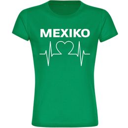 multifanshop Damen T-Shirt - Mexiko - Herzschlag - Druck wei&szlig; - Frauen