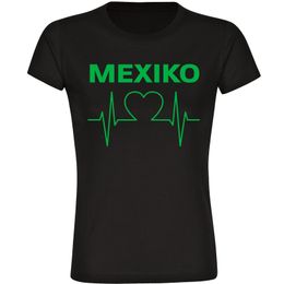 multifanshop Damen T-Shirt - Mexiko - Herzschlag - Druck gr&uuml;n - Frauen