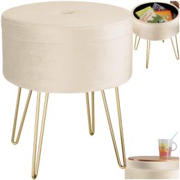 TecTake&reg; Sitzhocker mit Stauraum, rund, gepolstert, in Samtoptik