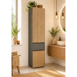 Hochschrank Home Affaire "Wisla", schwarz (anthrazit, eiche struktur), B:38cm H:180cm T:35cm, Holzwerkstoff, Schr&auml;nke, Hochschrank, H&ouml;he 180 cm, mit T&uuml;ren & Schubkasten