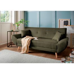 3-Sitzer Home Affaire "Basta komfortable Wellenunterfederung, Breite 205cm, bodenfrei", gr&uuml;n, B:205cm H:80cm T:82cm, (100% Polyester) Struktur fein (100% Polyester) Chenille, Sofas