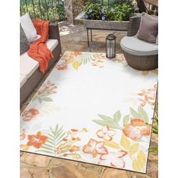 Outdoorteppich "Isla, LAGERR&Auml;UMUNG", bunt (cream,multi,rot), B:200cm H:6mm L:300cm, Polypropylen, MyFlair M&Ouml;BEL & ACCESSOIRES, Teppiche, Outdoorteppich, Wendeteppich, Blumen, mit Bord&uuml;re, Outdoor geeignet, Balkon, Terrasse