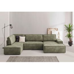 Wohnlandschaft OTTO HOME "SHERWOOD U-Form, 329 cm - OTTO. Verl&auml;ssliche Qualit&auml;t.", gr&uuml;n (olivgr&uuml;n), B:329cm H:85cm T:195cm, 100% Polyester, Sofas, Wohnlandschaft, Schlaffunktion m. Bettkasten (194x139 cm), Cord, Vintage, Samtvelours