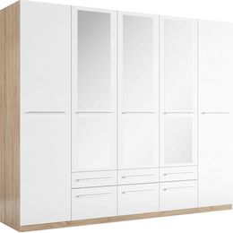 Kleiderschrank Priess "Schrank Garderobe W&auml;scheschrank Barcelona in 5 Breiten", wei&szlig; (struktureichefarben hell, wei&szlig;), B:230cm H:193cm T:54cm, Holzwerkstoff, Schr&auml;nke, Kleiderschrank, viel Stauraum, ger&auml;umige Schubk&auml;sten, mit Spiegel, MADE IN GERMANY